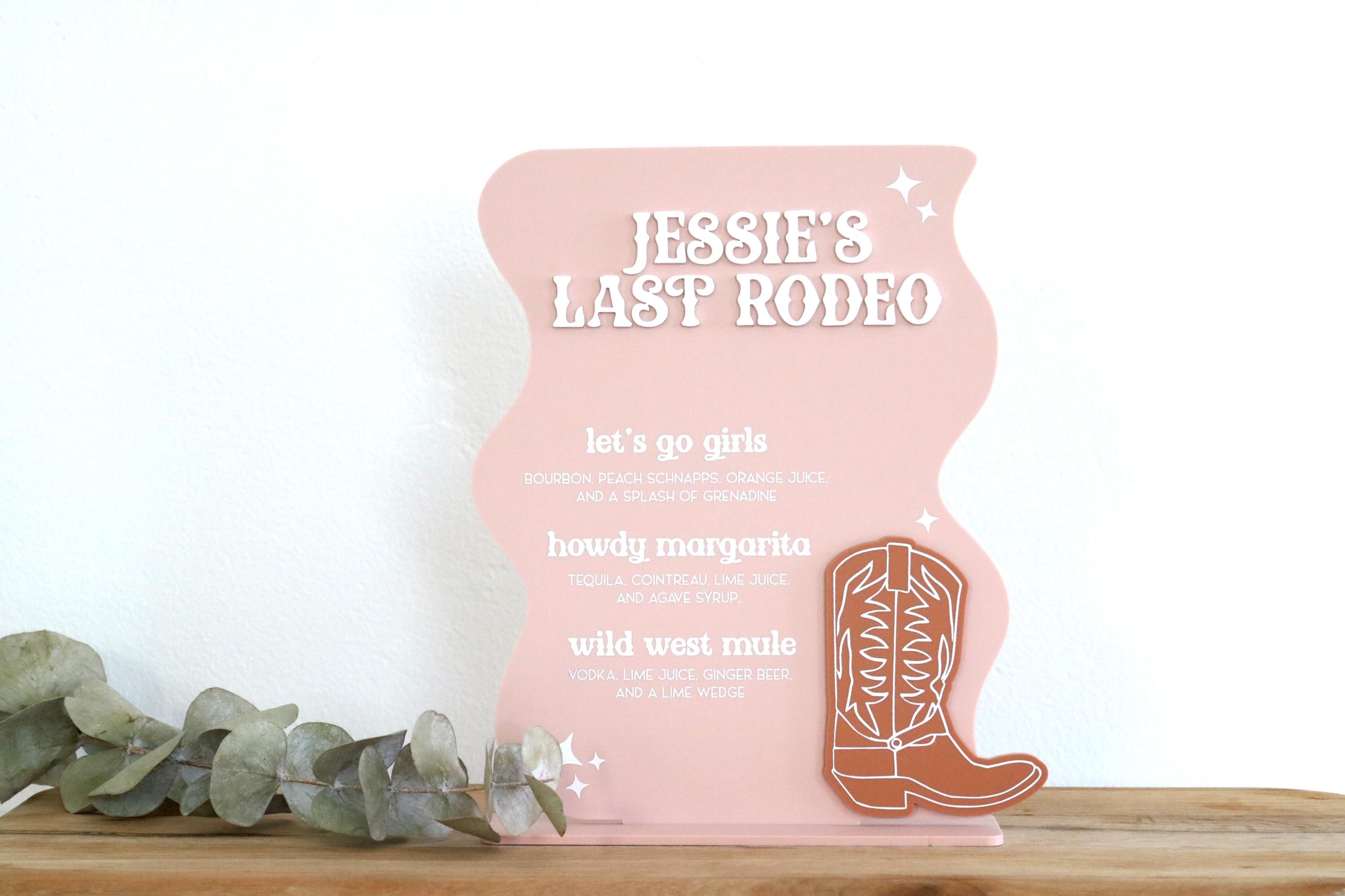 acrylic wavy country western bar menu sign | last rodeo | bridal showe ...