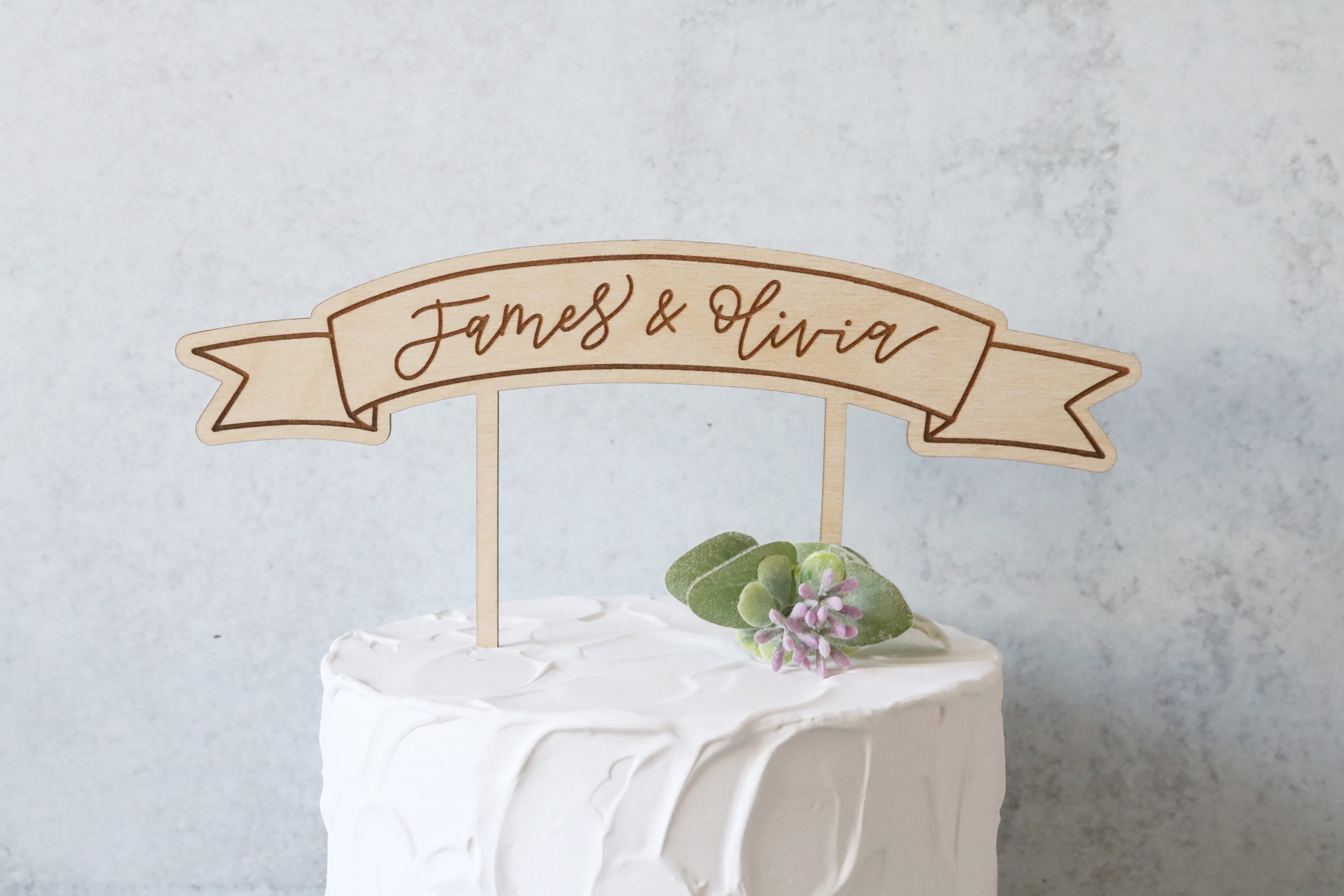 custom calligraphy wood banner cake topper | light or dark wood ...